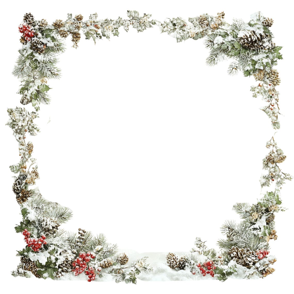 9 Watercolor Christmas Frames Clipart: Pine & Berry Holiday Borders ...