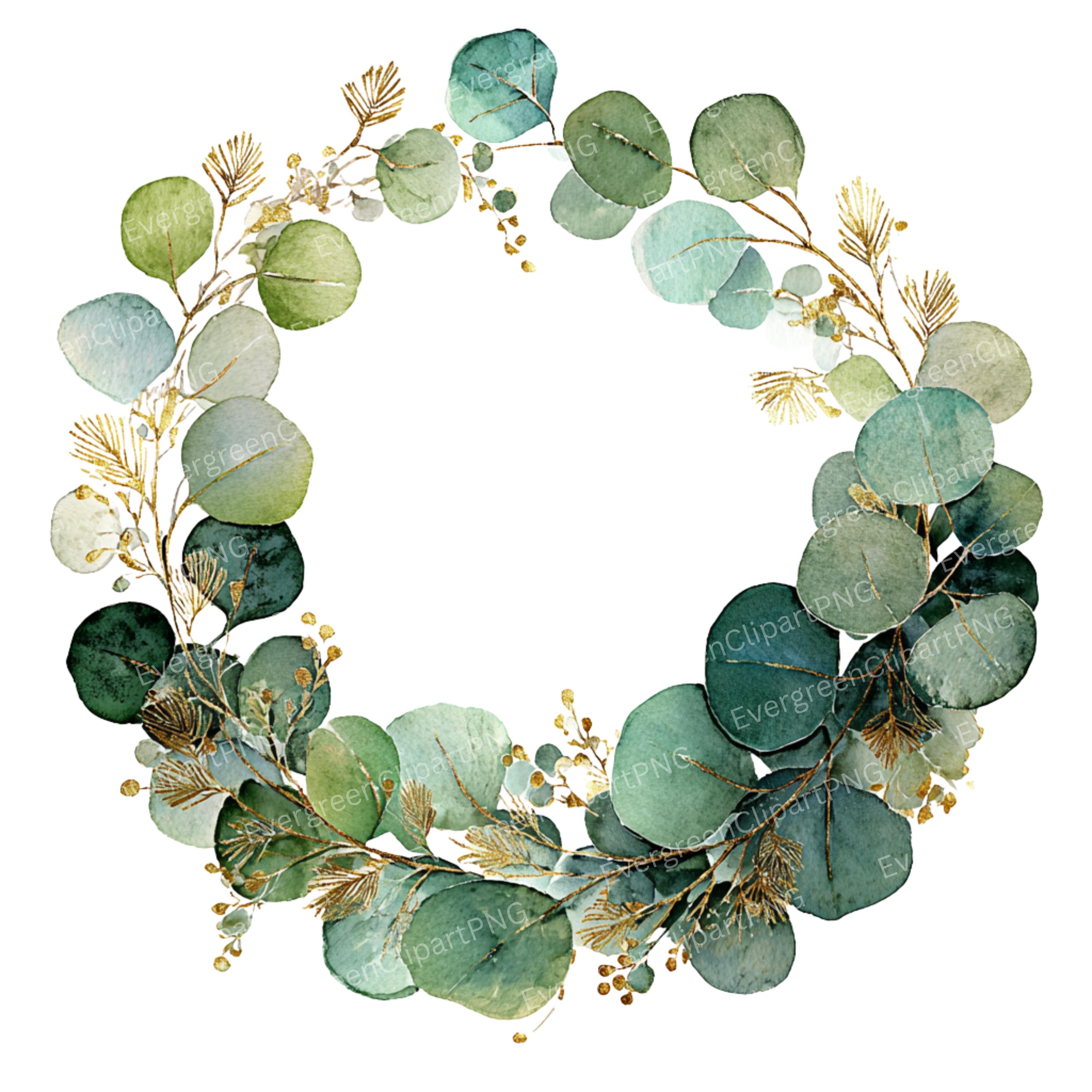 Eucalyptus Gold Wreath Clipart: Watercolor Botanical Frames (digital ...