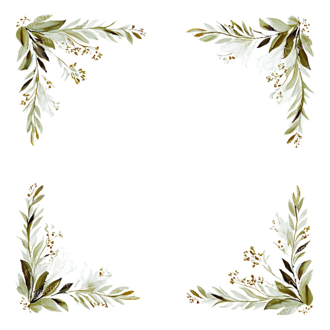 Watercolor Olive Green Leaf Frame Clipart: Botanical Wedding Invitation ...