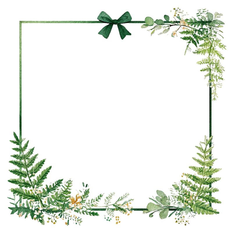 Fern & Ribbon Frame Clipart: Botanical Greenery PNG Borders (digital ...