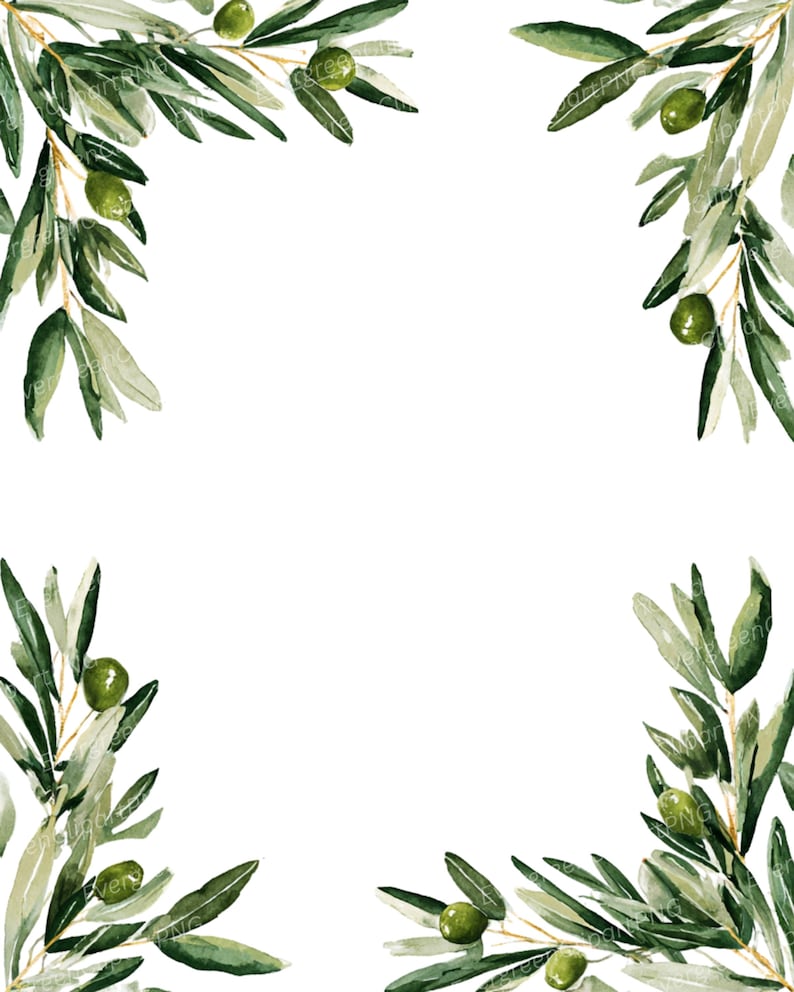 Watercolor Olive Branch Frames: Botanical Wreaths, Wedding Clipart ...