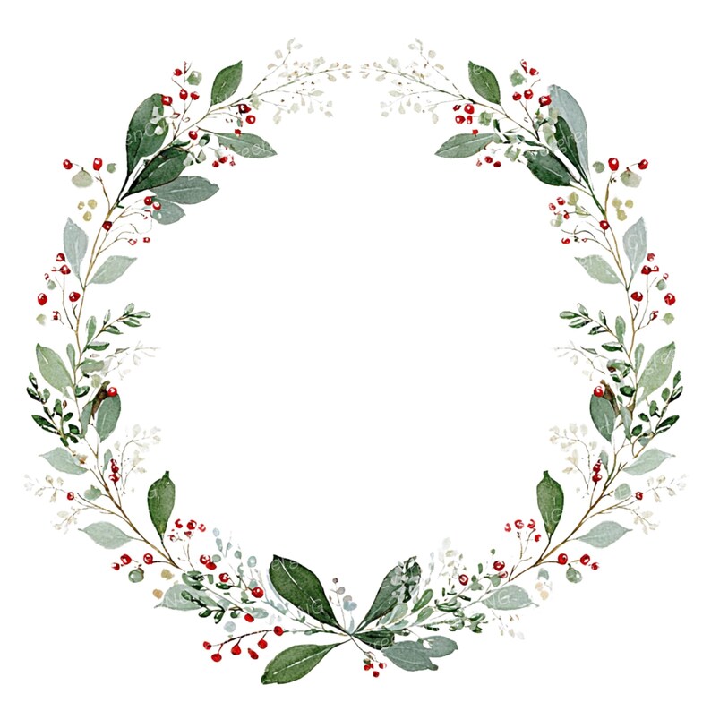 12 Watercolor Christmas Wreath Clipart: Festive Holiday Greenery (PNG ...