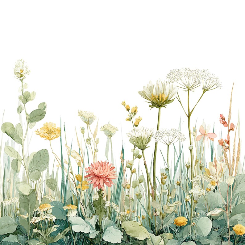 Watercolor Meadow Flowers Clipart: Spring Floral PNG (digital Download ...