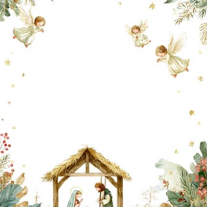 Watercolor Nativity Frames: Holy Family, Angels, Stars (PNG Digital ...