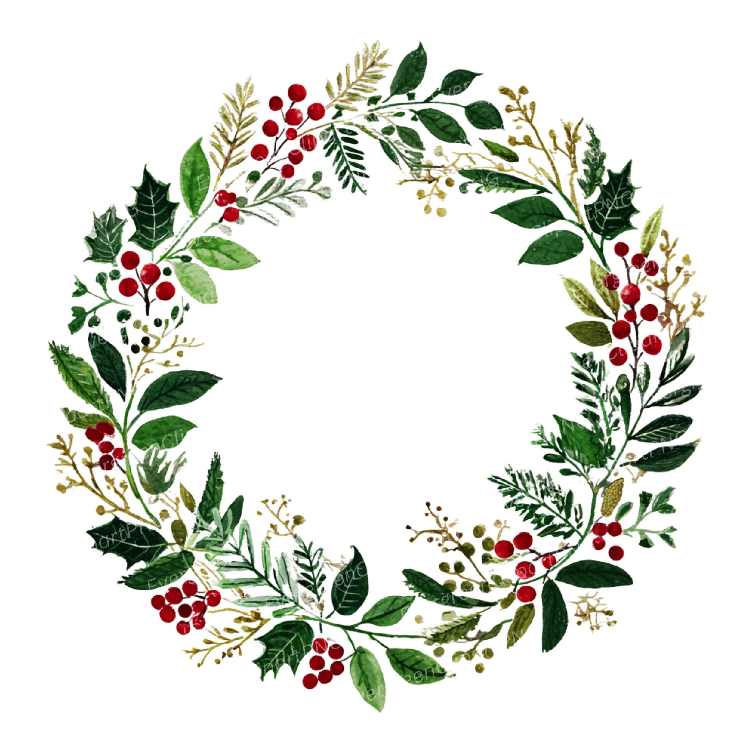 Watercolor Christmas Wreaths PNG: Holiday Greenery Clipart (digital ...