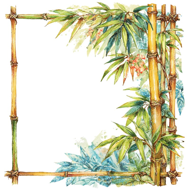 10 PNG Bamboo Frame Clipart, Watercolor Bamboo Borders & Tropical ...