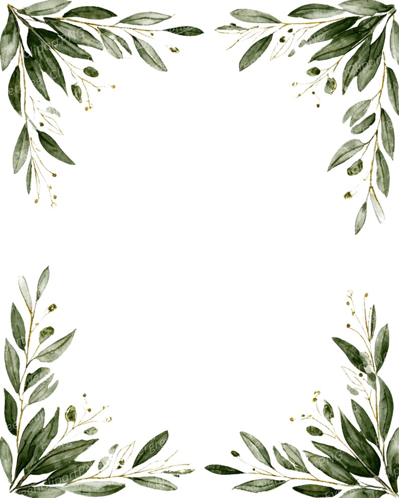 10 Watercolor Olive Branch Frame Clipart: Botanical Wreaths (digital ...
