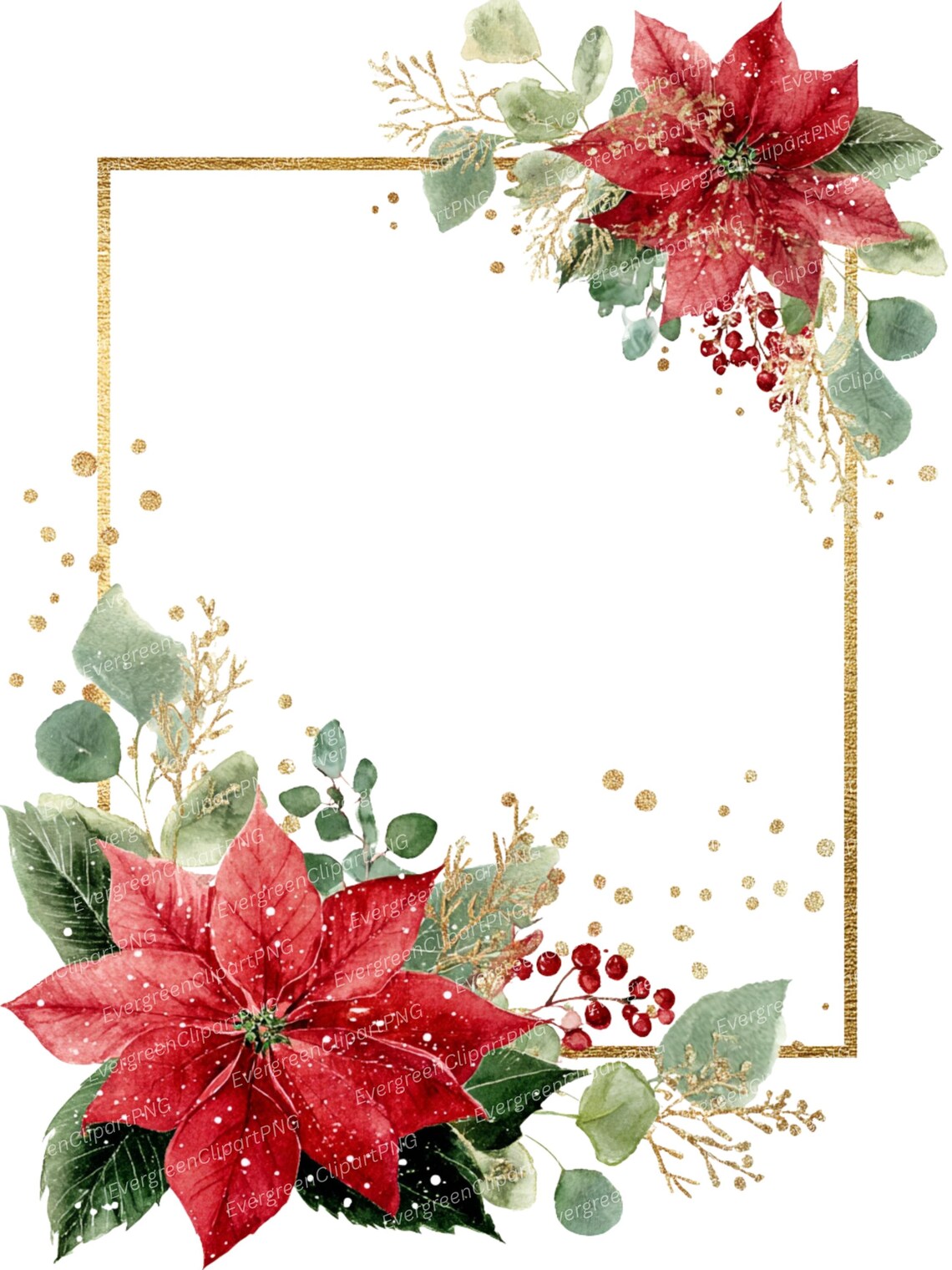 Watercolor Poinsettia Christmas Frames | Gold Holiday Border (PNG) - Etsy