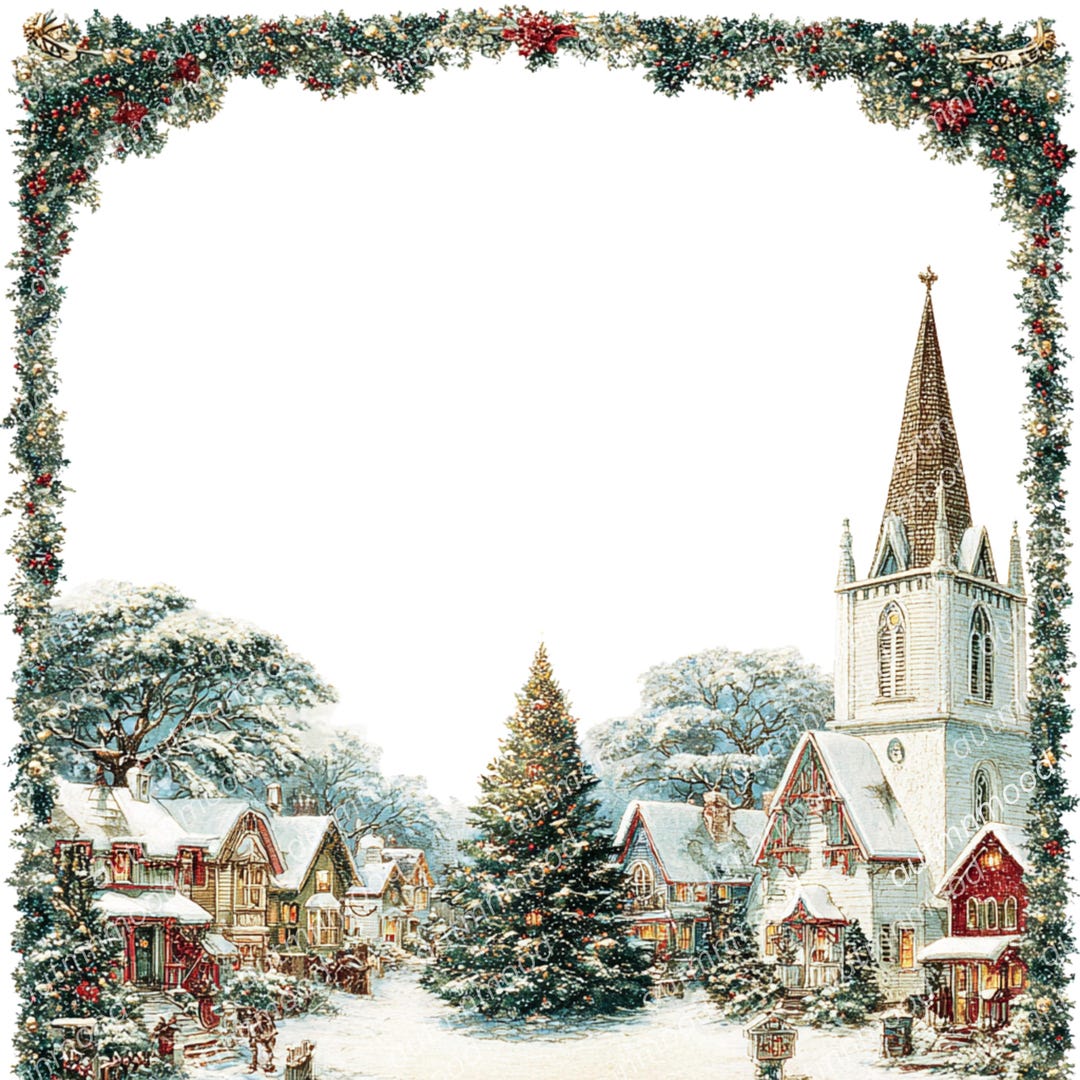 4 PNG Christmas Village Frames | Snowy Houses, Christmas Tree | Winter ...