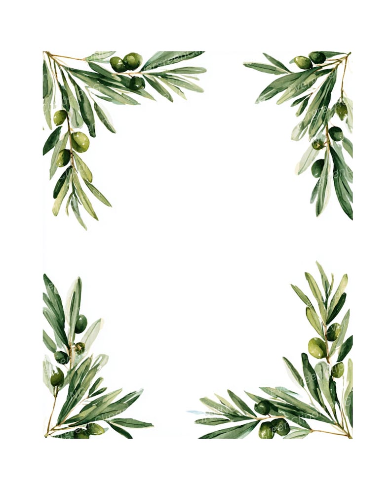 Watercolor Olive Branch Frames: Botanical Wreaths, Wedding Clipart ...
