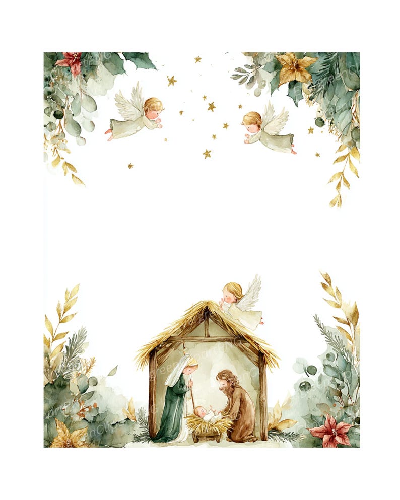 Watercolor Nativity Clipart: Holy Family, Angels, Stars (PNG Digital ...