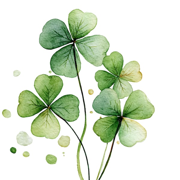 Four Leaf Clover Watercolor Clipart - Etsy