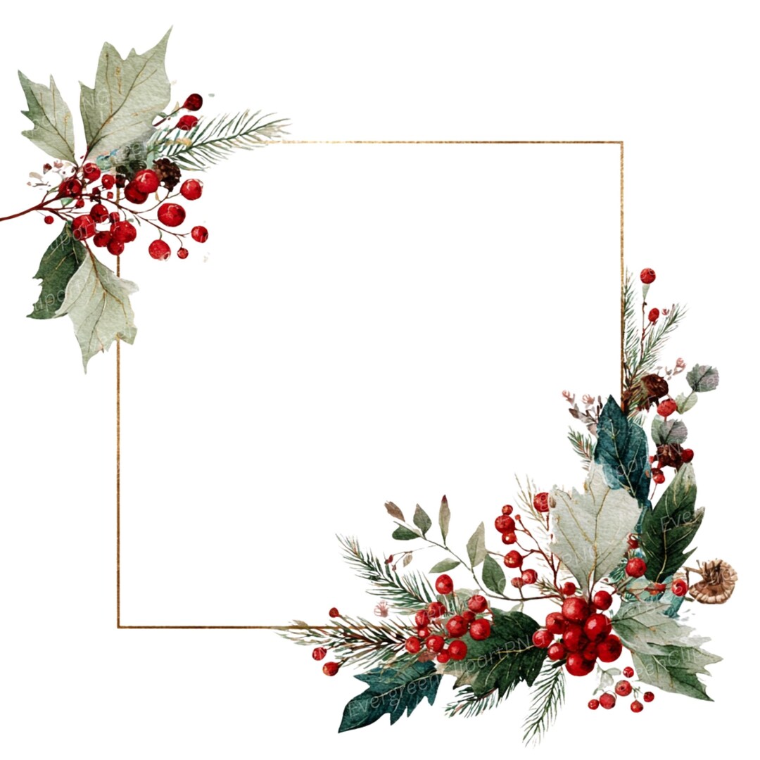 12 Watercolor Christmas Frame Clipart: Festive Holiday Wreaths (digital ...