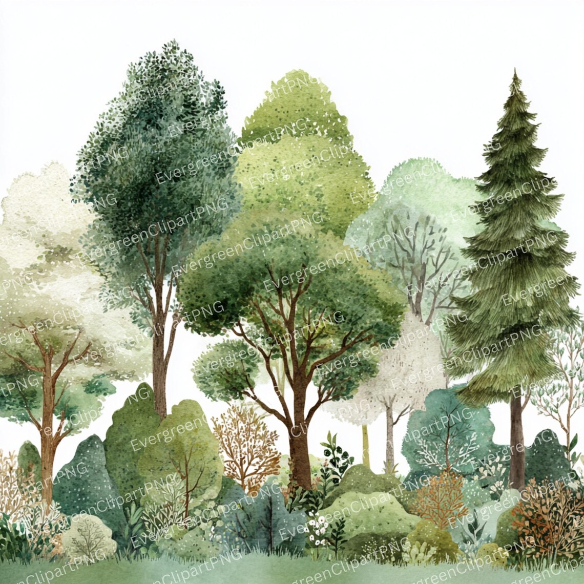 12 Watercolor Forest Trees Clipart, Kids Woodland PNG (digital Download ...
