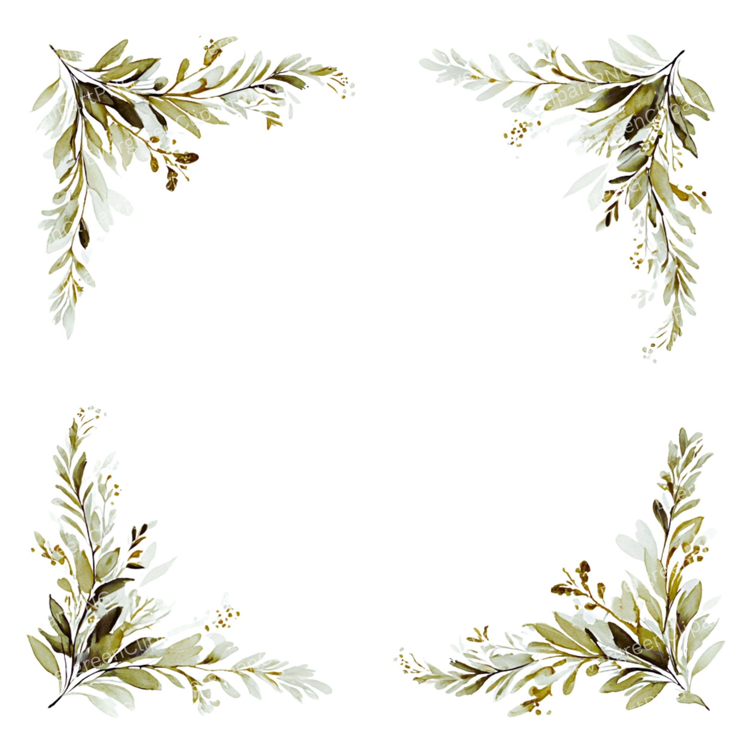 Watercolor Olive Green Leaf Frame Clipart: Botanical Wedding Invitation ...