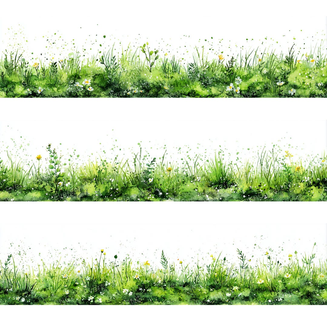 Green Grass Border Clipart: Seamless Spring Meadow Frames (PNG Download ...