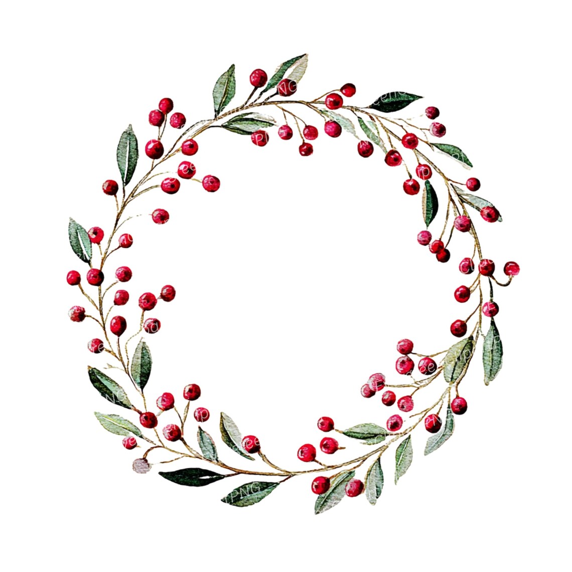 14 Watercolor Christmas Wreath Clipart: Red Berry & Evergreen Frames ...