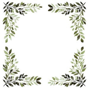 Watercolor Green Leaf Frame Clipart: Botanical Wreaths & Borders (PNG ...