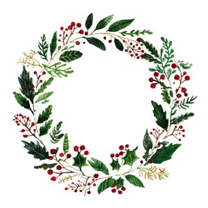 Watercolor Christmas Wreaths PNG: Holiday Greenery Clipart (digital ...