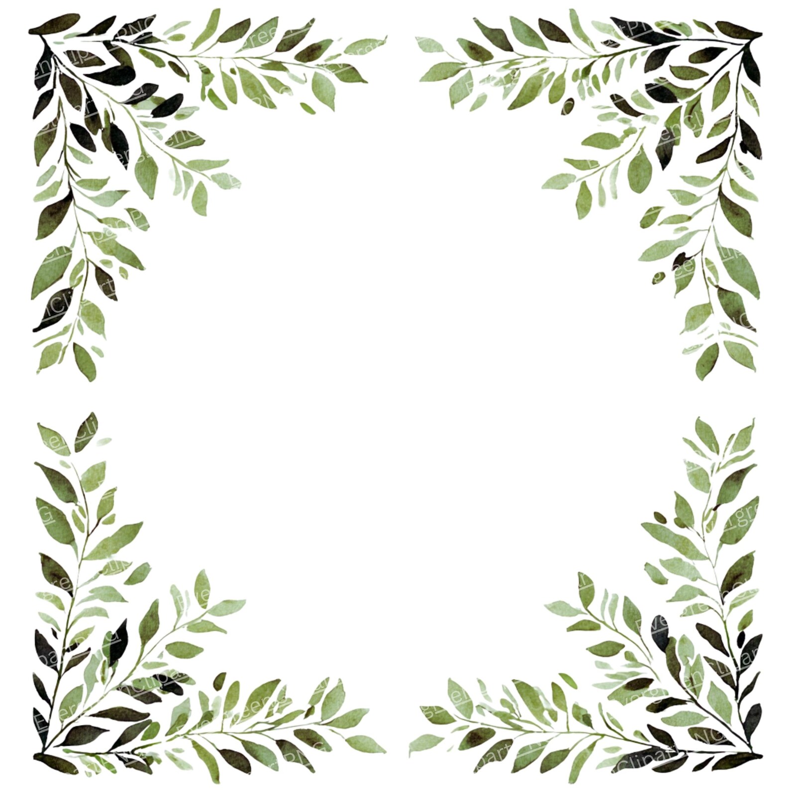Watercolor Green Leaf Frame Clipart: Botanical Wreaths & Borders (PNG ...