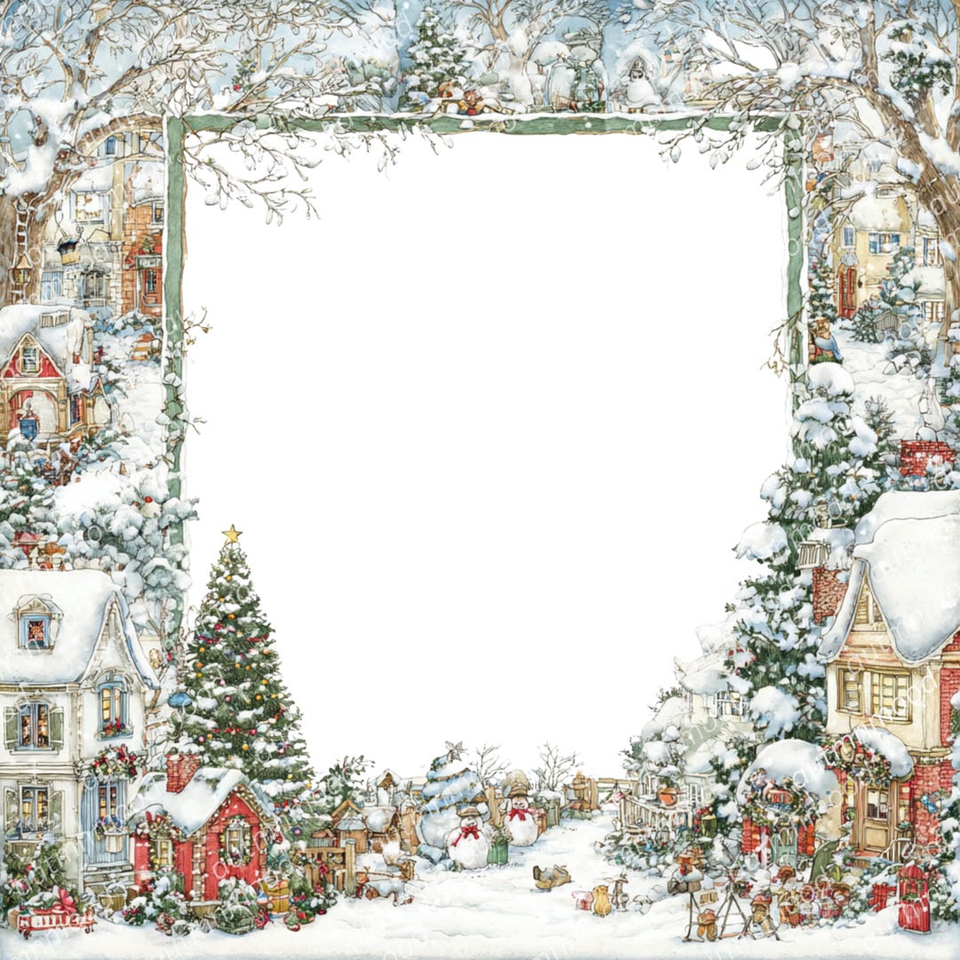 Christmas Village PNG Frames | Snowy Winter Borders (transparent ...