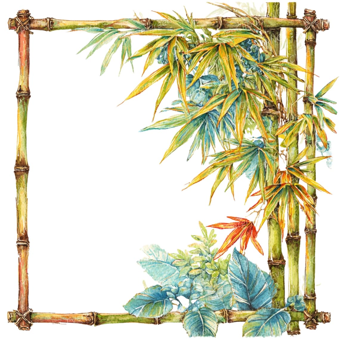10 PNG Bamboo Frame Clipart, Watercolor Bamboo Borders & Tropical ...