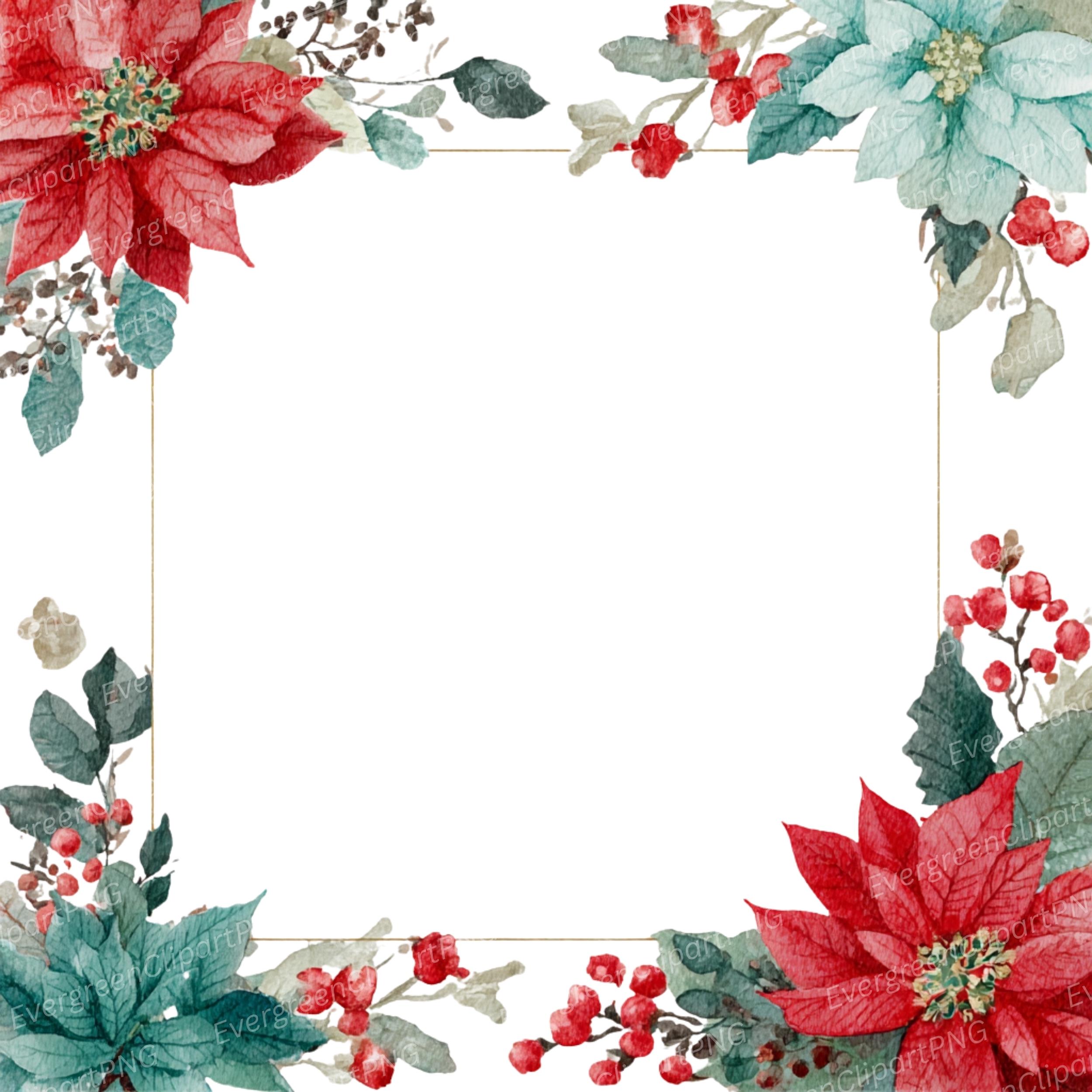 9 Poinsettia Christmas Frame Clipart: Holiday Wreaths & Borders (PNG ...