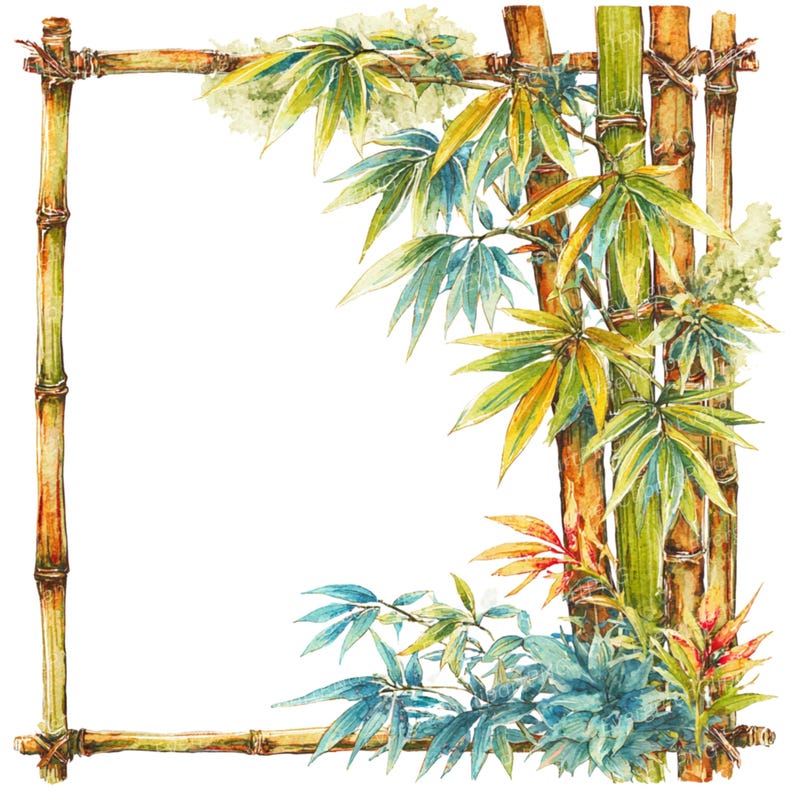 10 PNG Bamboo Frame Clipart, Watercolor Bamboo Borders & Tropical ...
