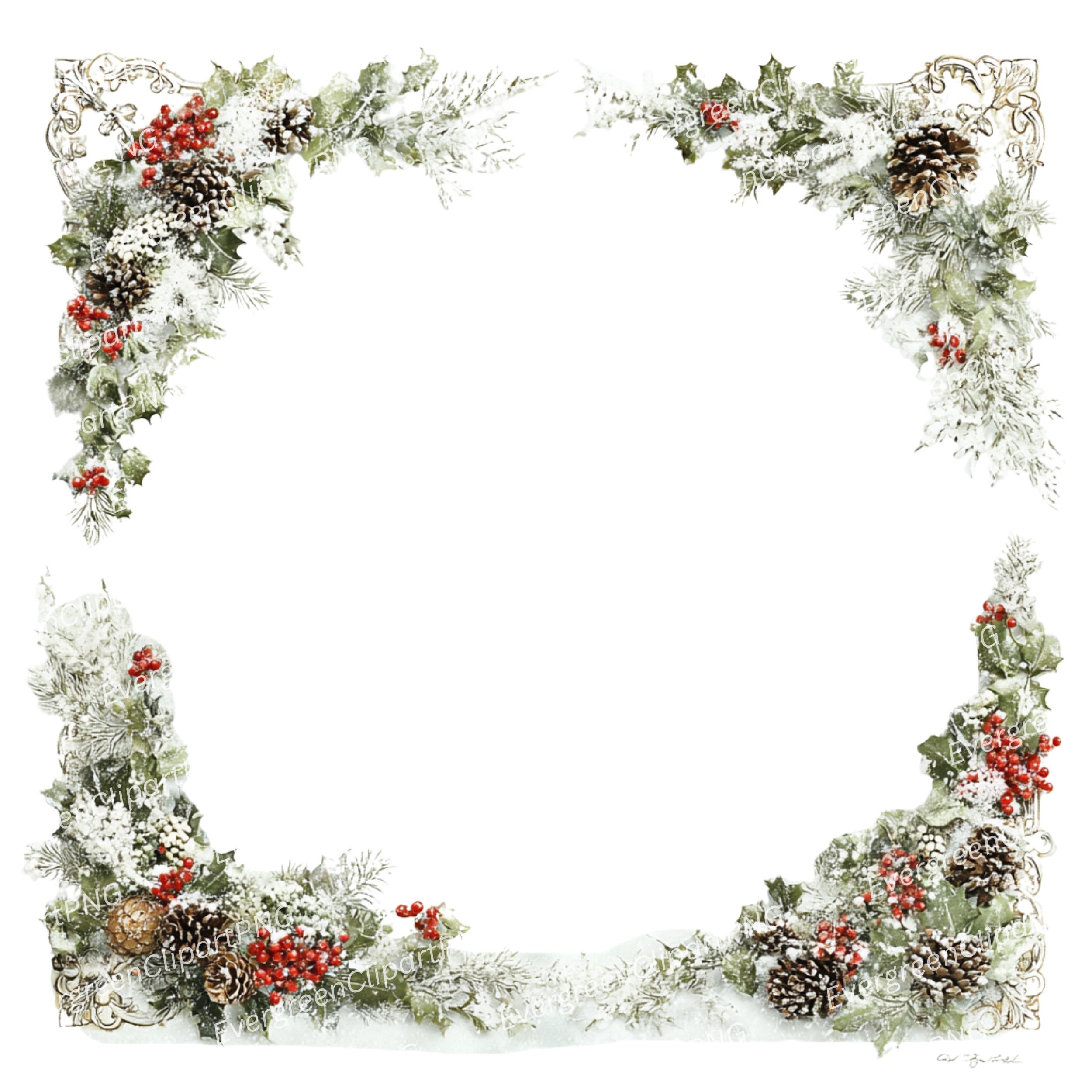 9 Watercolor Christmas Frames Clipart: Pine & Berry Holiday Borders ...