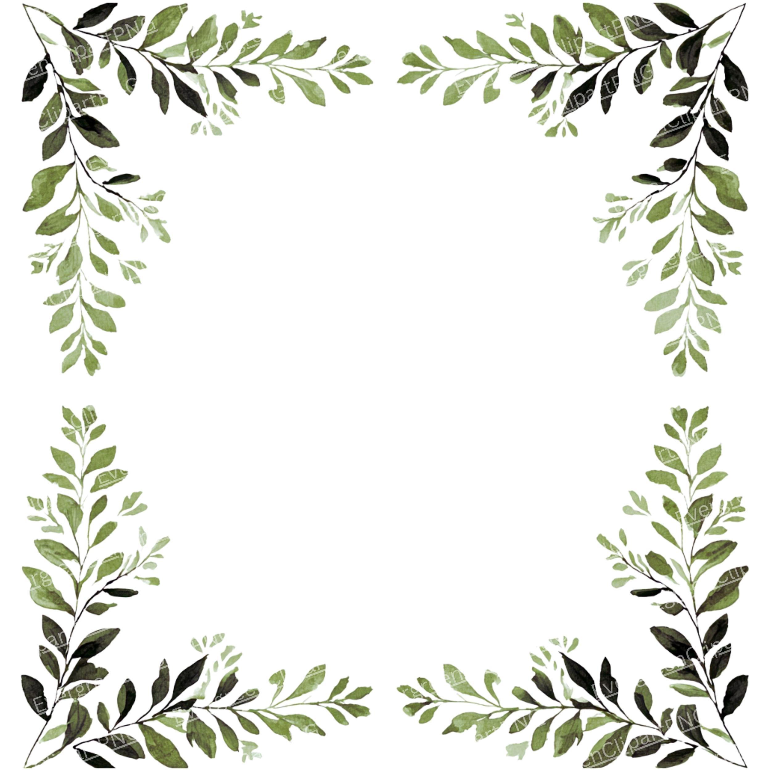 Watercolor Green Leaf Frame Clipart: Botanical Wreaths & Borders (PNG ...