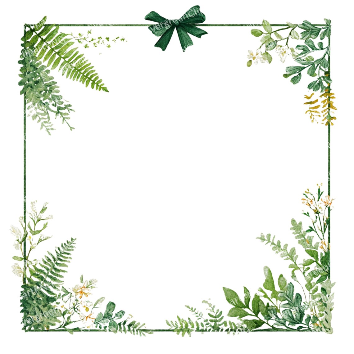 Fern & Ribbon Frame Clipart: Botanical Greenery PNG Borders (digital ...