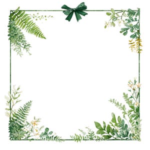 Fern & Ribbon Frame Clipart: Botanical Greenery PNG Borders (digital ...