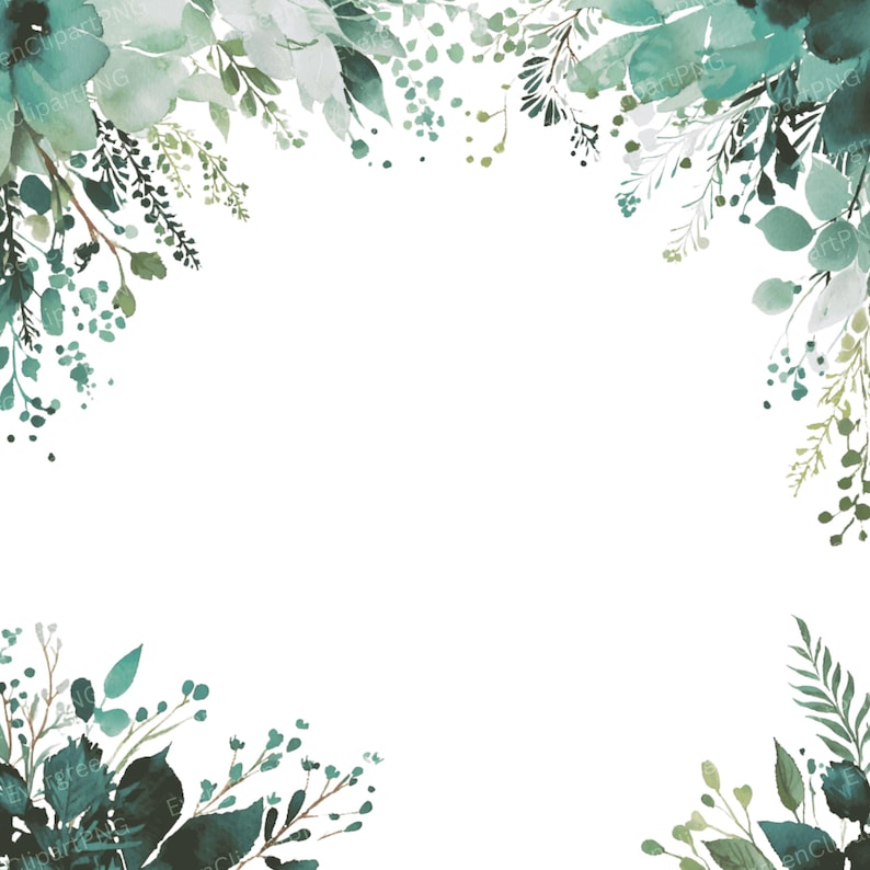 Watercolor Green Leaves Frame Clipart: Botanical Wreath PNG (digital ...