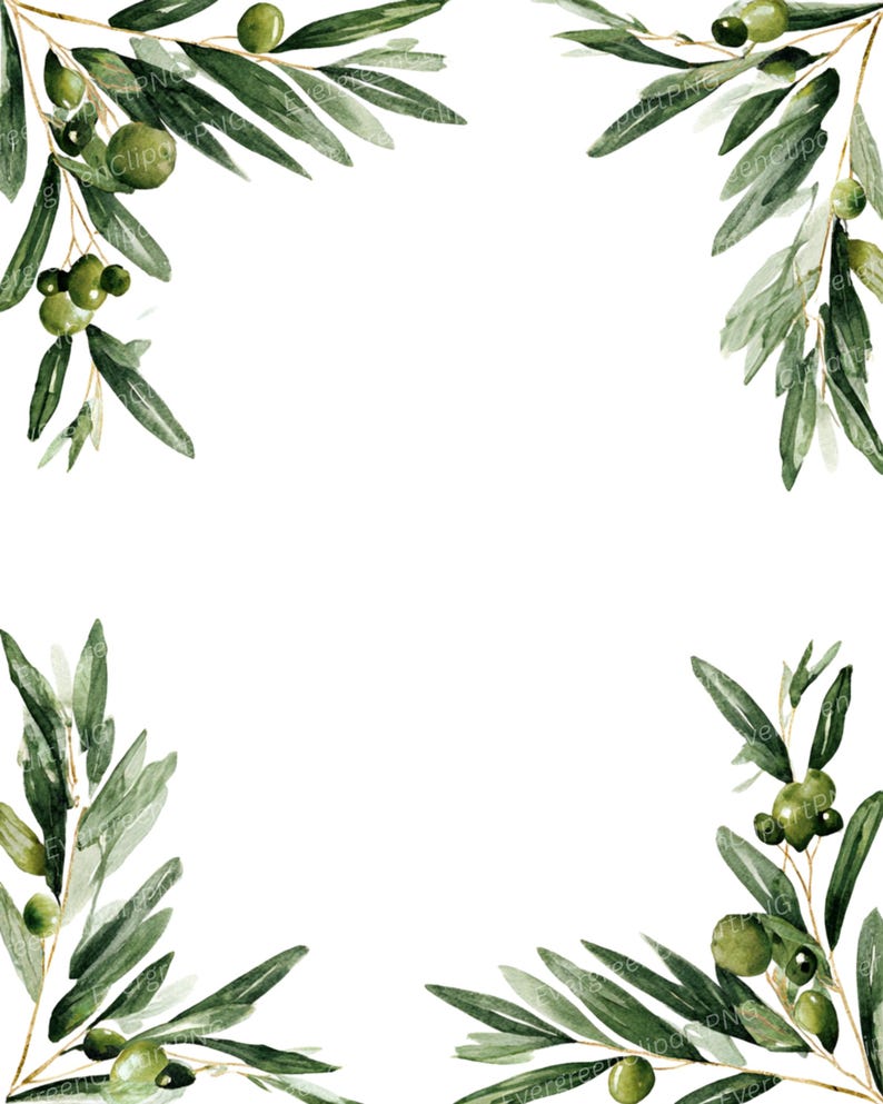 Watercolor Olive Branch Frames: Botanical Wreaths, Wedding Clipart ...