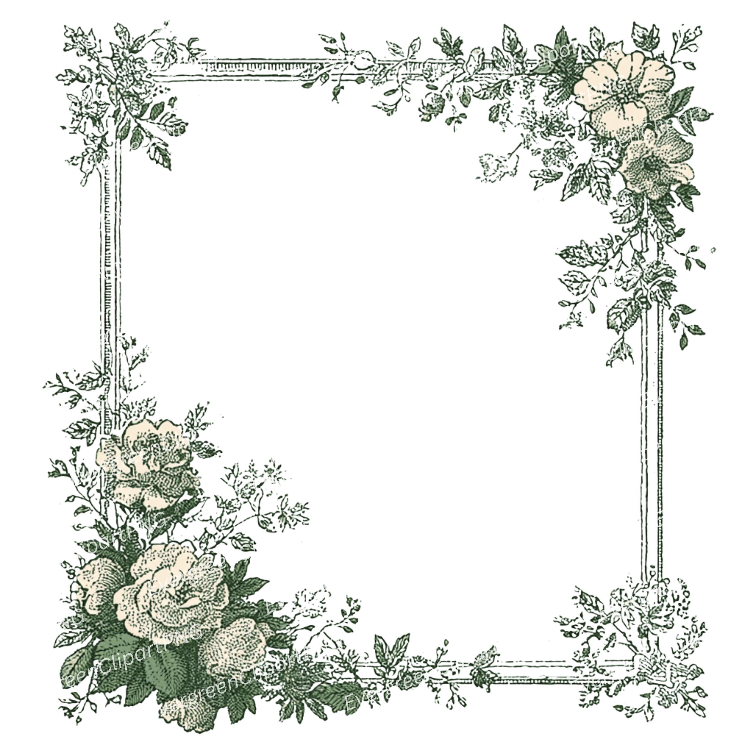 Watercolor Botanical Frame Clipart: Green Floral Borders (digital ...
