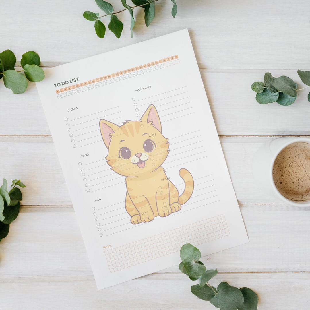 Cat Themed Kids to Do List Printable 7 Pages Daily Planner (digital ...