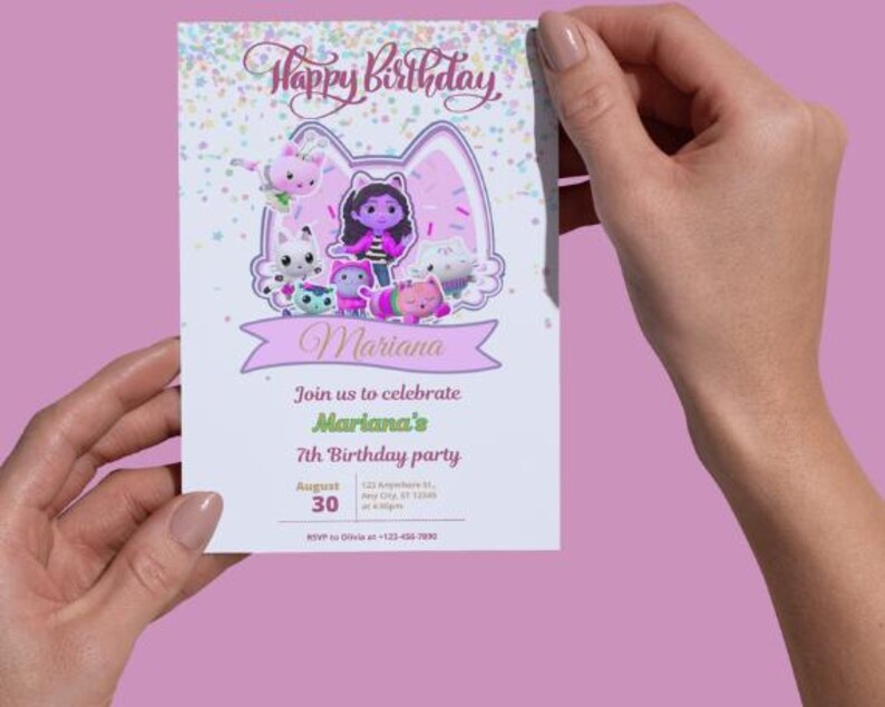 Editable Gabby's Dollhouse Birthday Invitation, Mobile Invite (digital ...