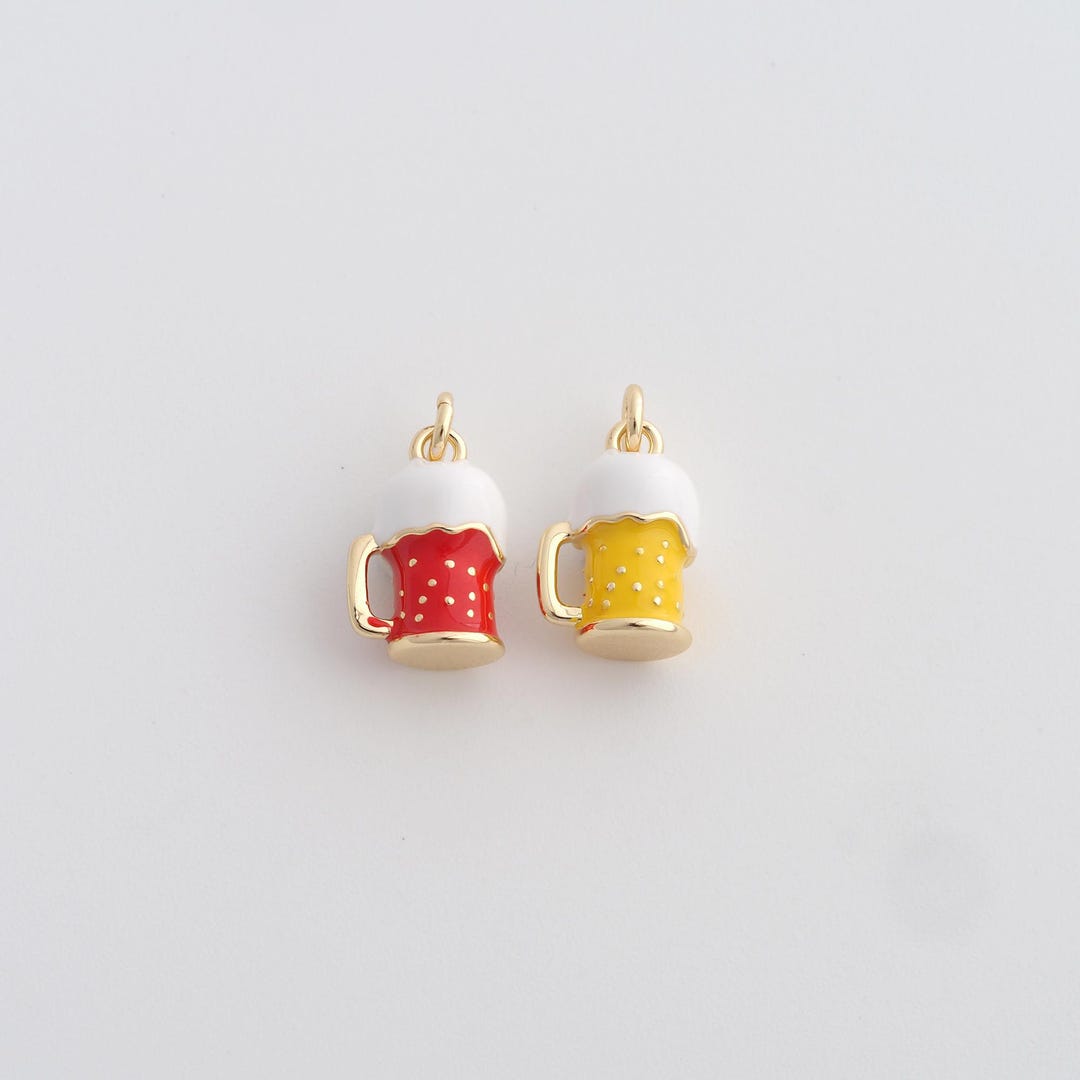 18K Gold Filled Beer Cup Pendant,gold Enamel Beer Charms for DIY Dainty ...
