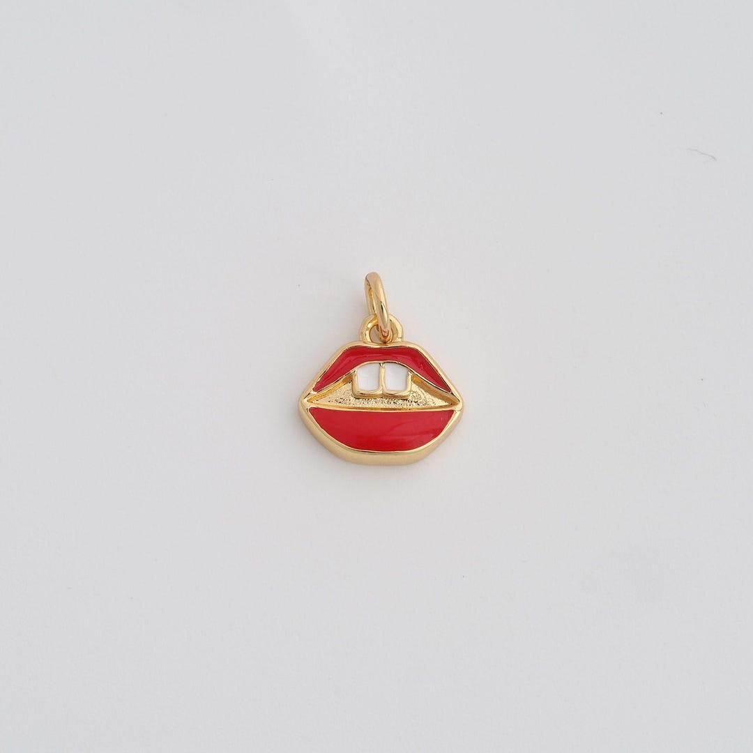 18K Gold Filled Lips Pendant,gold Enamel Lips Charms for DIY Dainty ...