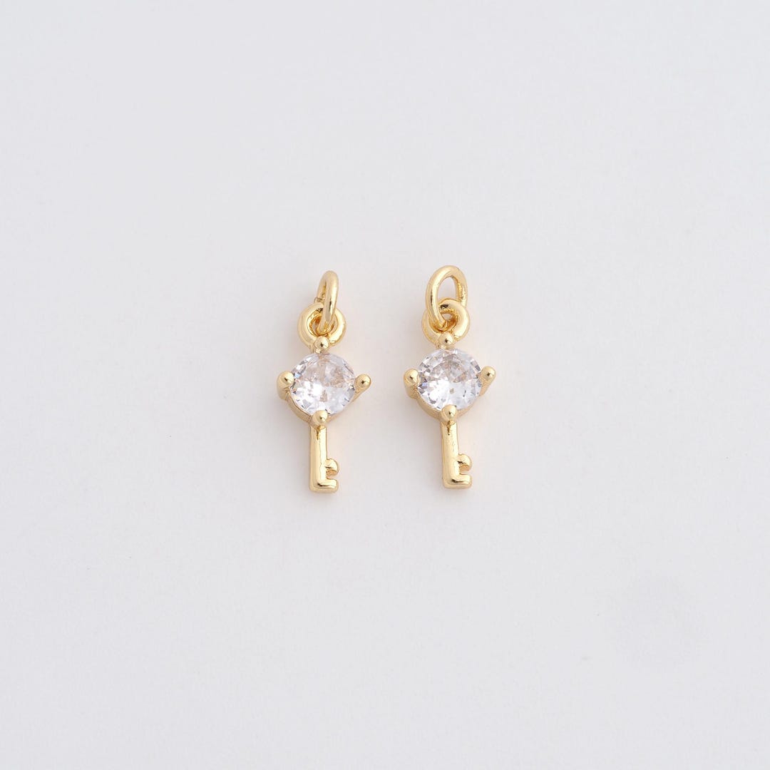 18K Gold Filled Key Pendant,gold CZ Key Charms for DIY Dainty Jewelry ...