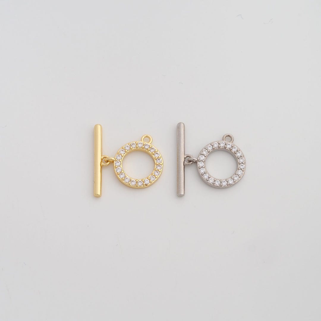 18K Gold Filled OT Clasp,gold CZ Round Toggle Clasp for DIY Dainty ...