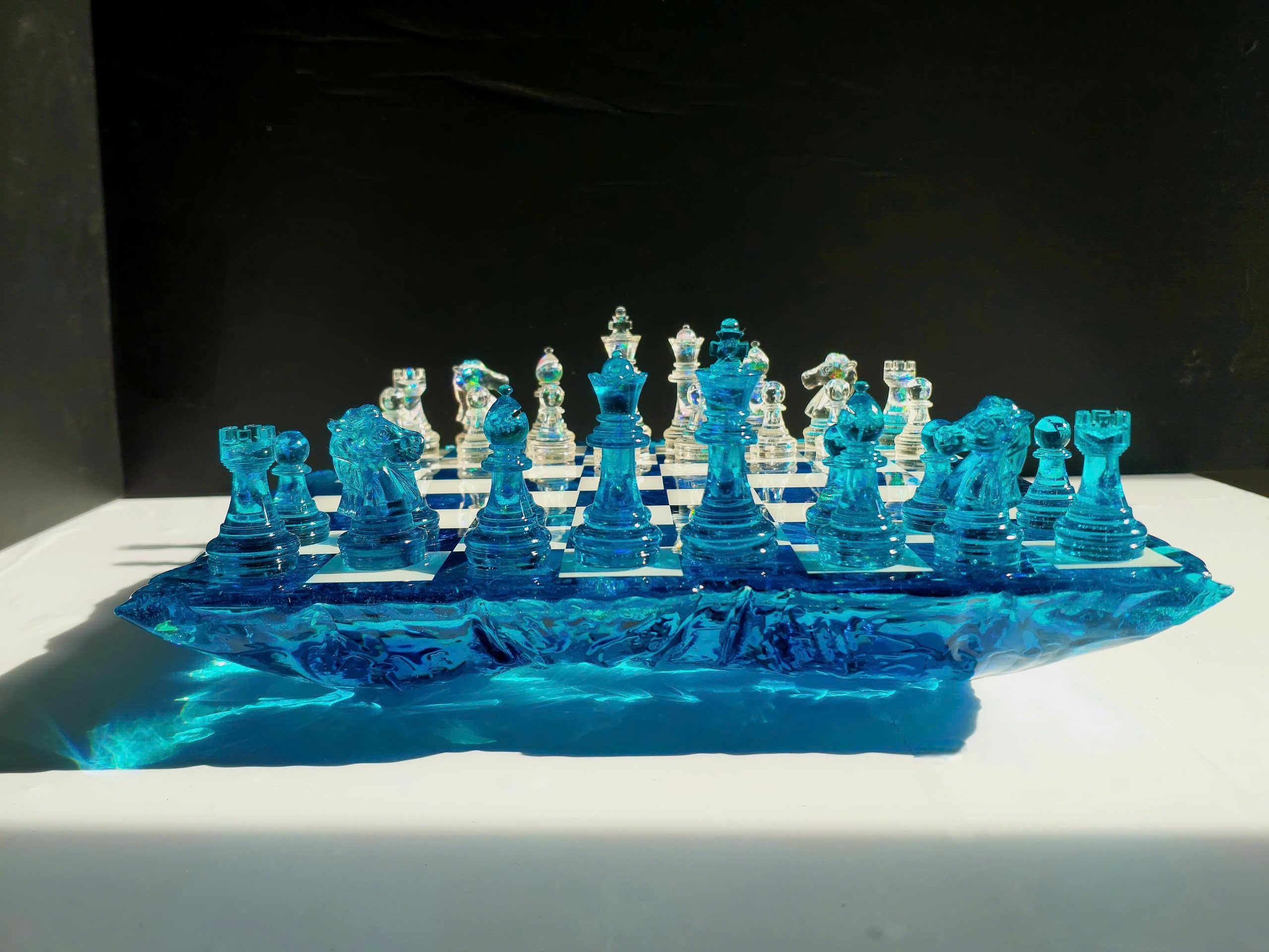 Oceanic Blue Resin Chess Set: Handmade Crystal Epoxy Coastal Design - Etsy