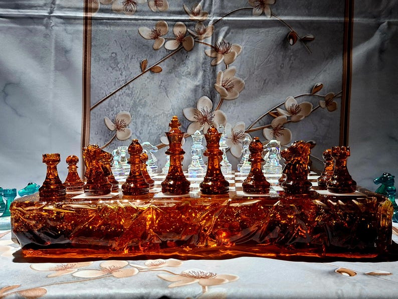 Amber Resin Chess Set – Handmade Chess & Checkers, Gift for Him - Etsy