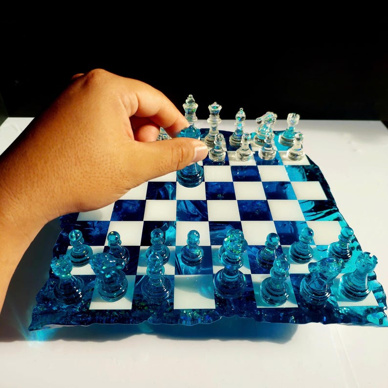 Oceanic Blue Resin Chess Set: Handmade Crystal Epoxy Coastal Design - Etsy