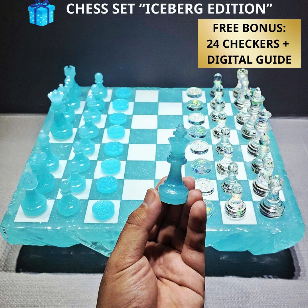 Iceberg Resin Chess Set: Frosted Blue Handmade Art Decor - Etsy