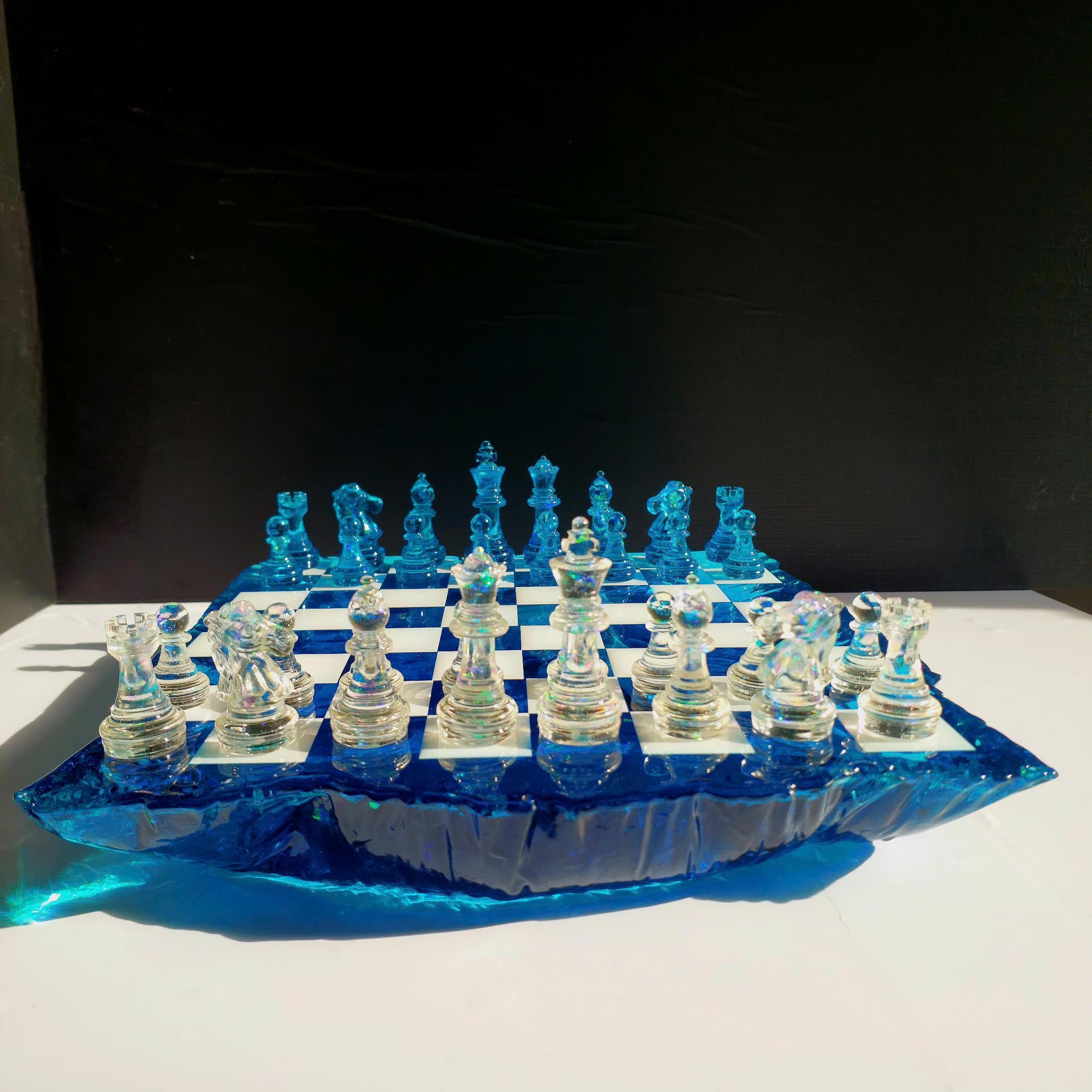 Oceanic Blue Resin Chess Set: Handmade Crystal Epoxy Coastal Design - Etsy
