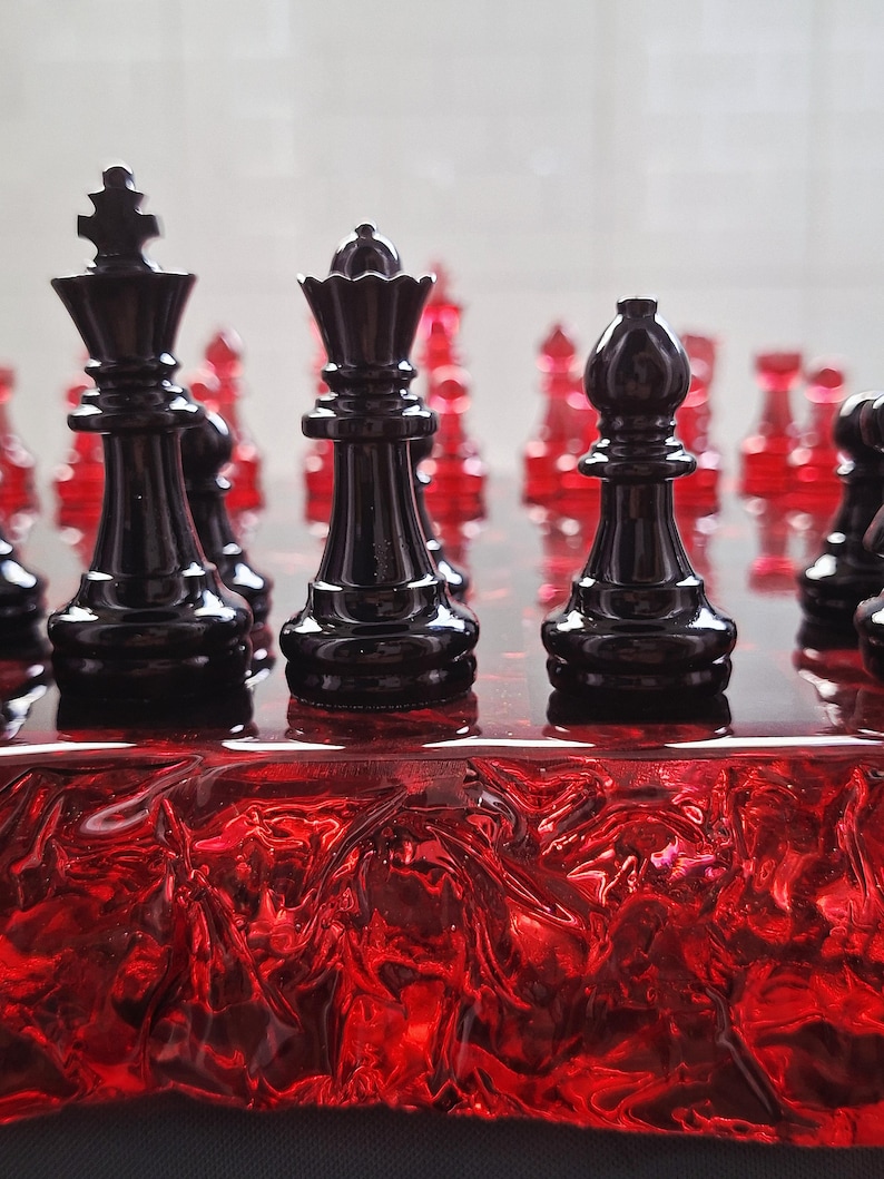 Red Lava Resin Chess Set Handmade • Black & Red Chess Pieces • Luxury ...
