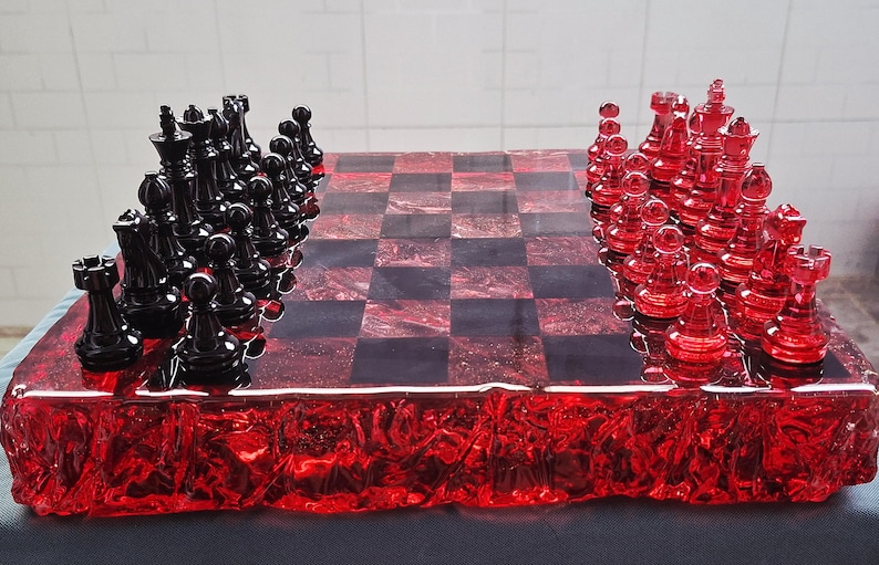 Red Lava Resin Chess Set Handmade • Black & Red Chess Pieces • Luxury ...