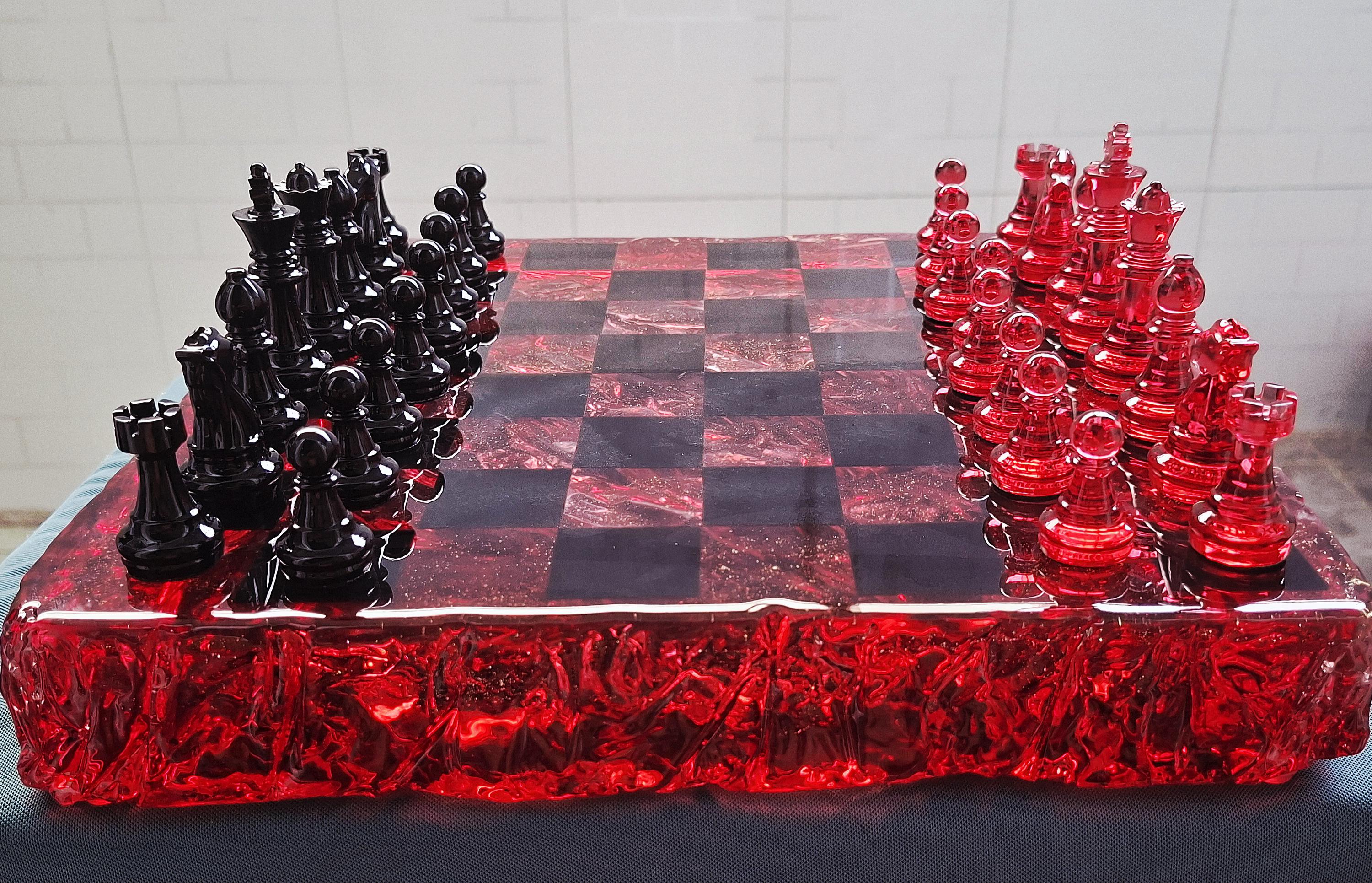 Red Lava Resin Chess Set Handmade • Black & Red Chess Pieces • Luxury ...