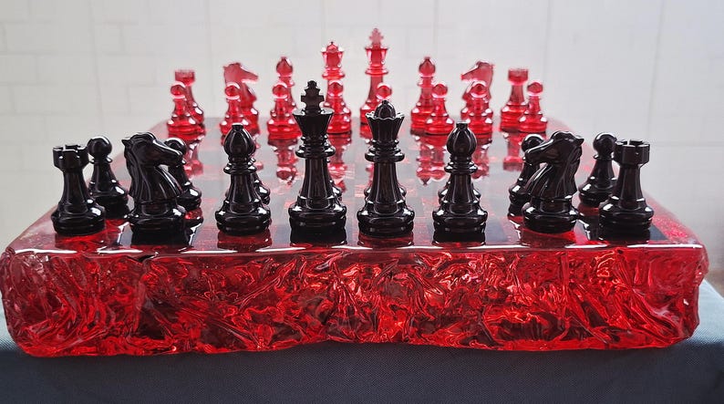 Red Lava Resin Chess Set Handmade • Black & Red Chess Pieces • Luxury ...